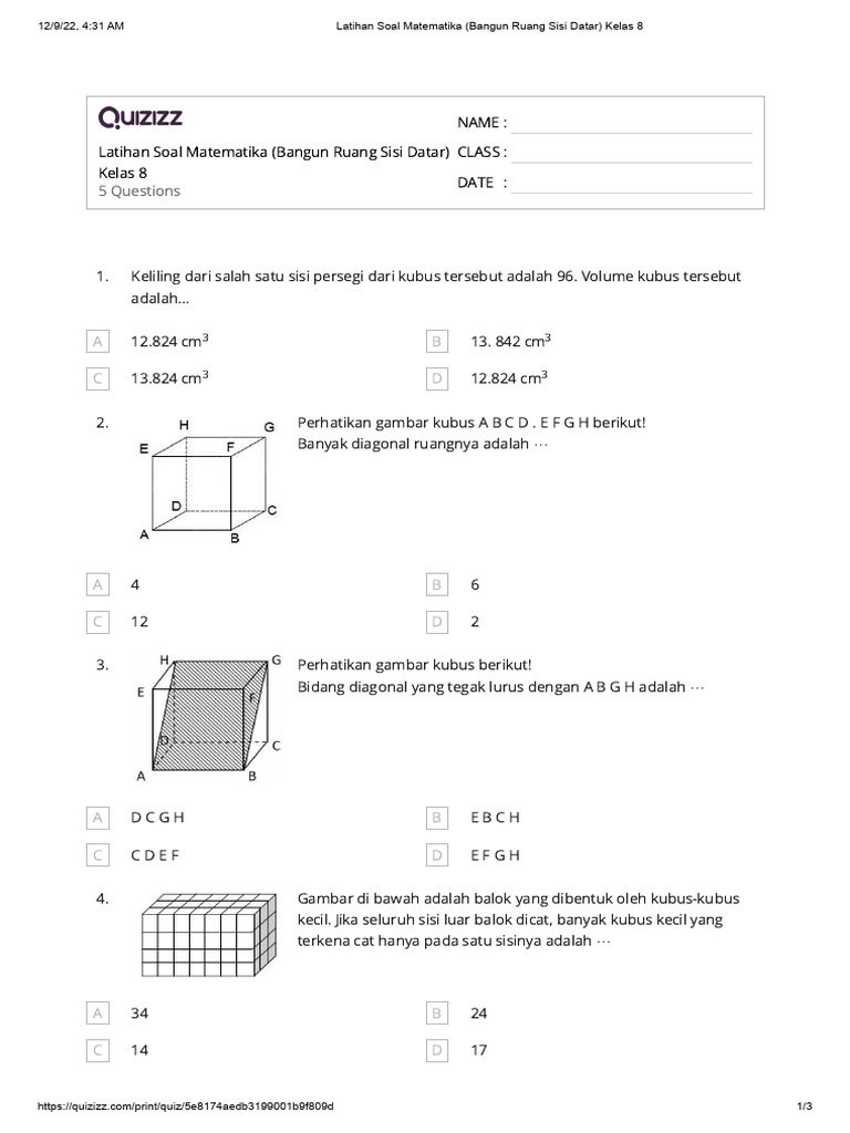 Latihan Soal Matematika (Bangun Ruang Sisi Datar) Kelas 8 | PDF | Metode & Bahan Ajar