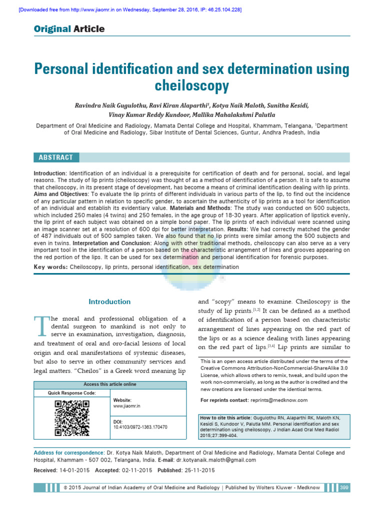 Personal Identification And Sex Determination Usin Pdf Chi Squared