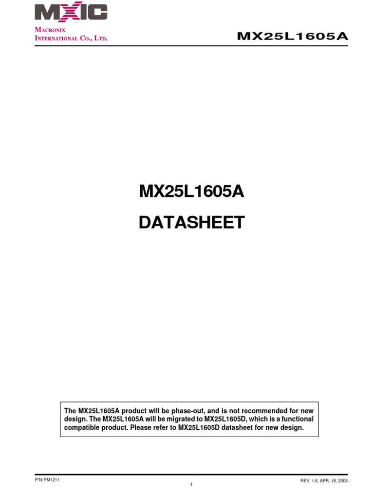 SPI Flash MX25L1605A | PDF | Input/Output | Flash Memory