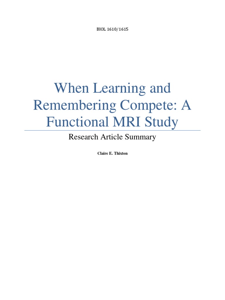 When Learning and Remembering Compete: A Functional MRI Study | PDF ...