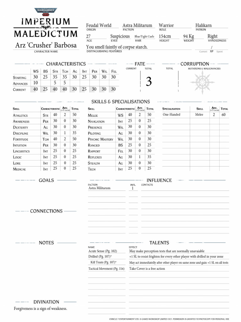 Melee Specialist Character Sheet | PDF | Military | Military Technology