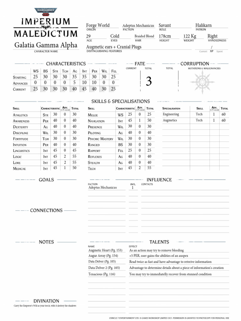 Mechanicus Character Sheet | PDF