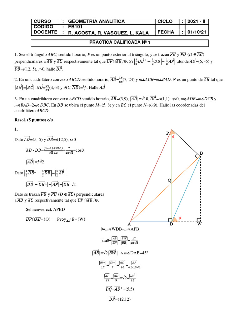 FB101 PC1 21-2 Solucion | PDF | Geometría del plano euclidiano | Geometría Convexa