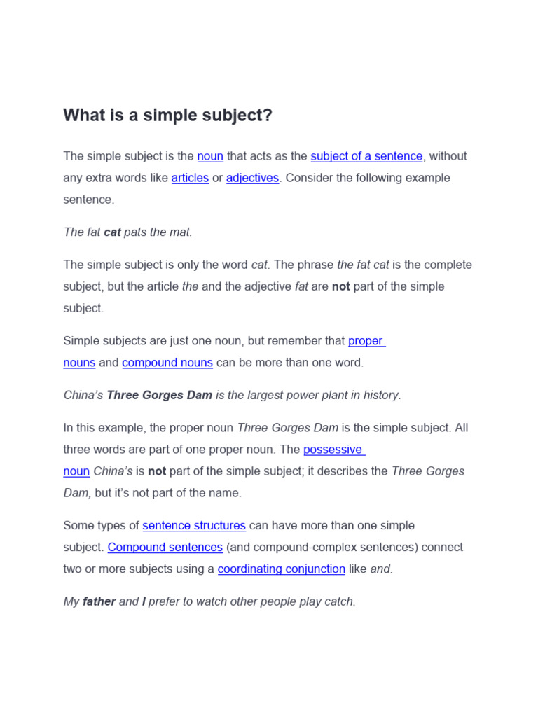 What Is A Simple Subject | PDF | Plural | Subject (Grammar)