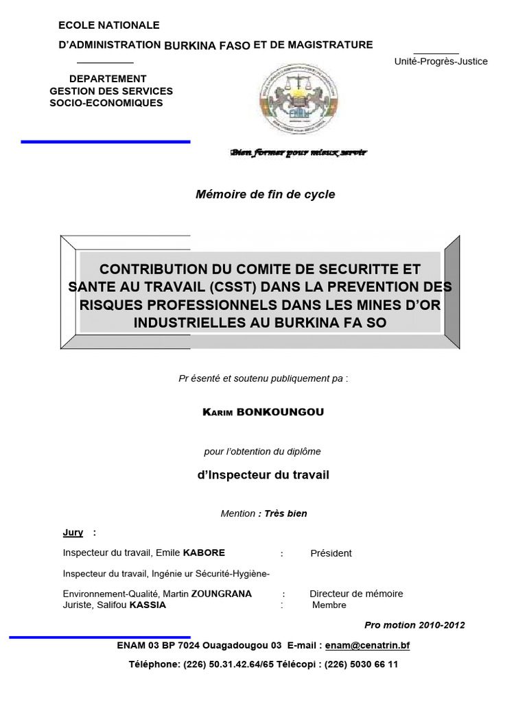 Memoire 2 BF | PDF | Santé et sécurité au travail | Exploitation minière