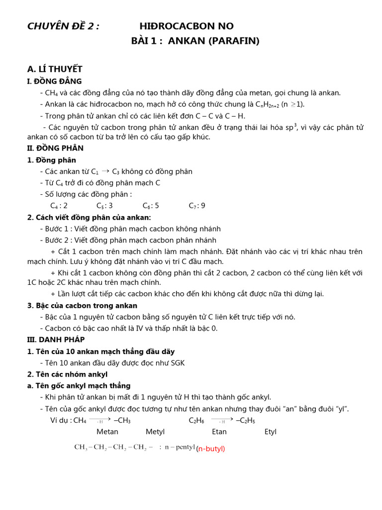 CHUYÊN ĐỀ 2 Hidrocacbon no | PDF