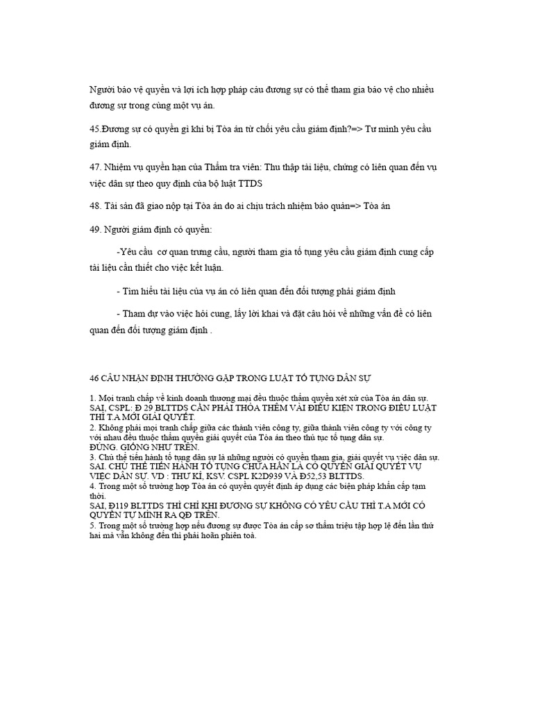 ôn thi cuối kỳ TTDS - Bài tập luạt tố tụng dân sự | PDF