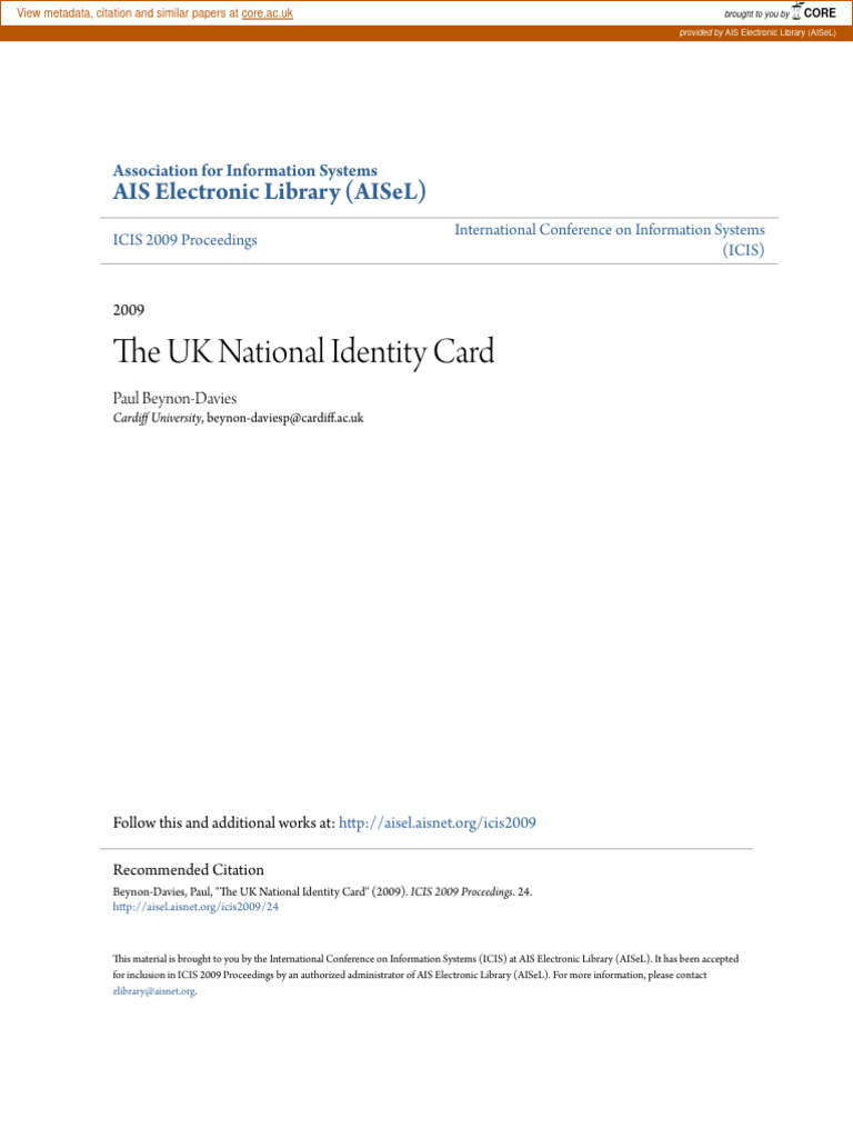 The Uk National Identity Card: Ais Electronic Library (Aisel ...