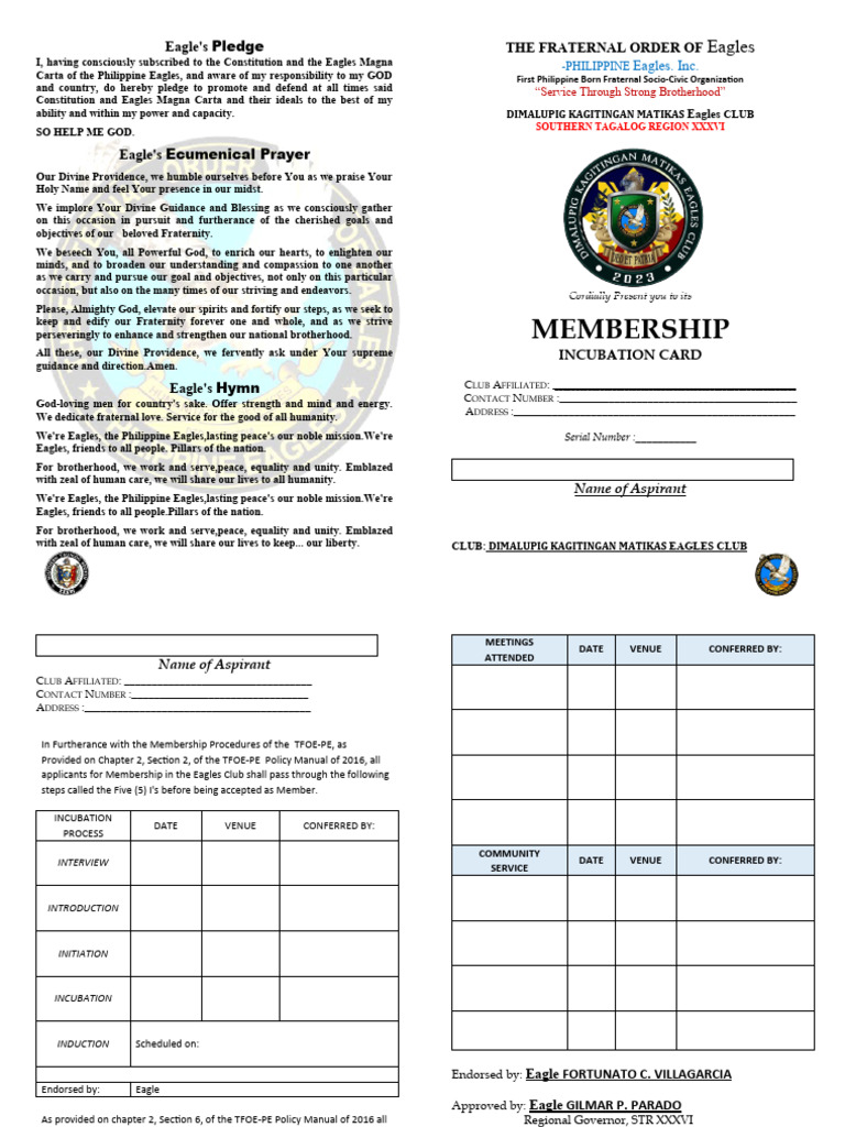 Philippine Eagles Membership Pledge Document | PDF