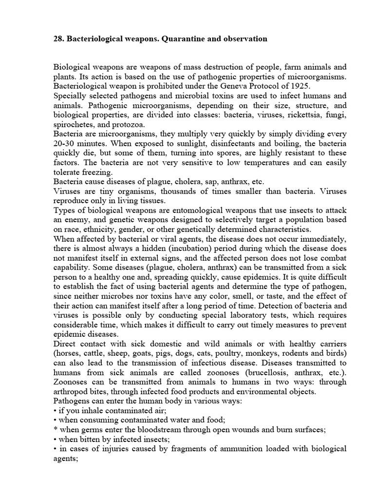 Bacteriological Weapons and Quarantine Measures | PDF | Infection ...
