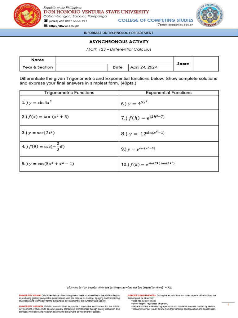 PS 7 Diff Trig Exp Func | PDF