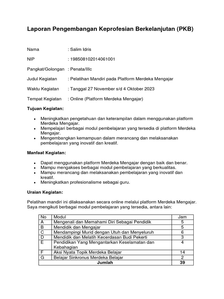 Laporan Pengembangan Keprofesian Berkelanjutan | PDF