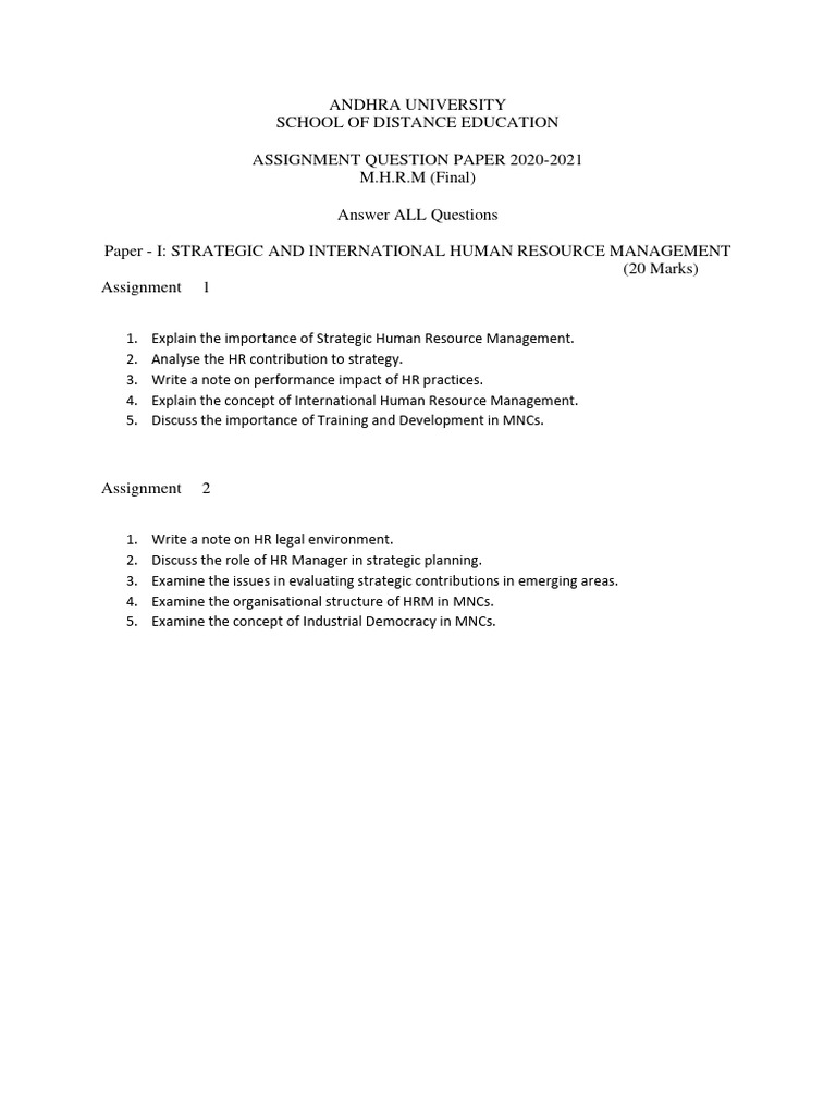 MHRM Final Year Assignments 2020-2021 | PDF | Human Resource Management ...