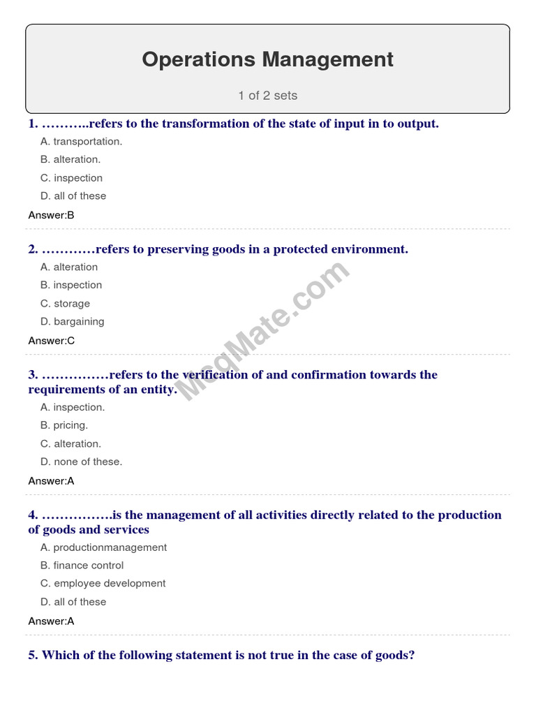 Operations-Management (Set 1) | PDF | Operations Management | Inventory