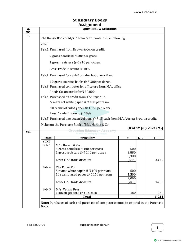 Cash Book & Subsidiary Books Compiler | PDF