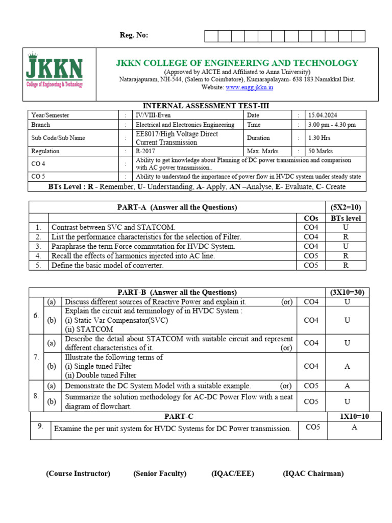EE8017- HVDCT IAT III | PDF | High Voltage Direct Current | Electrical ...