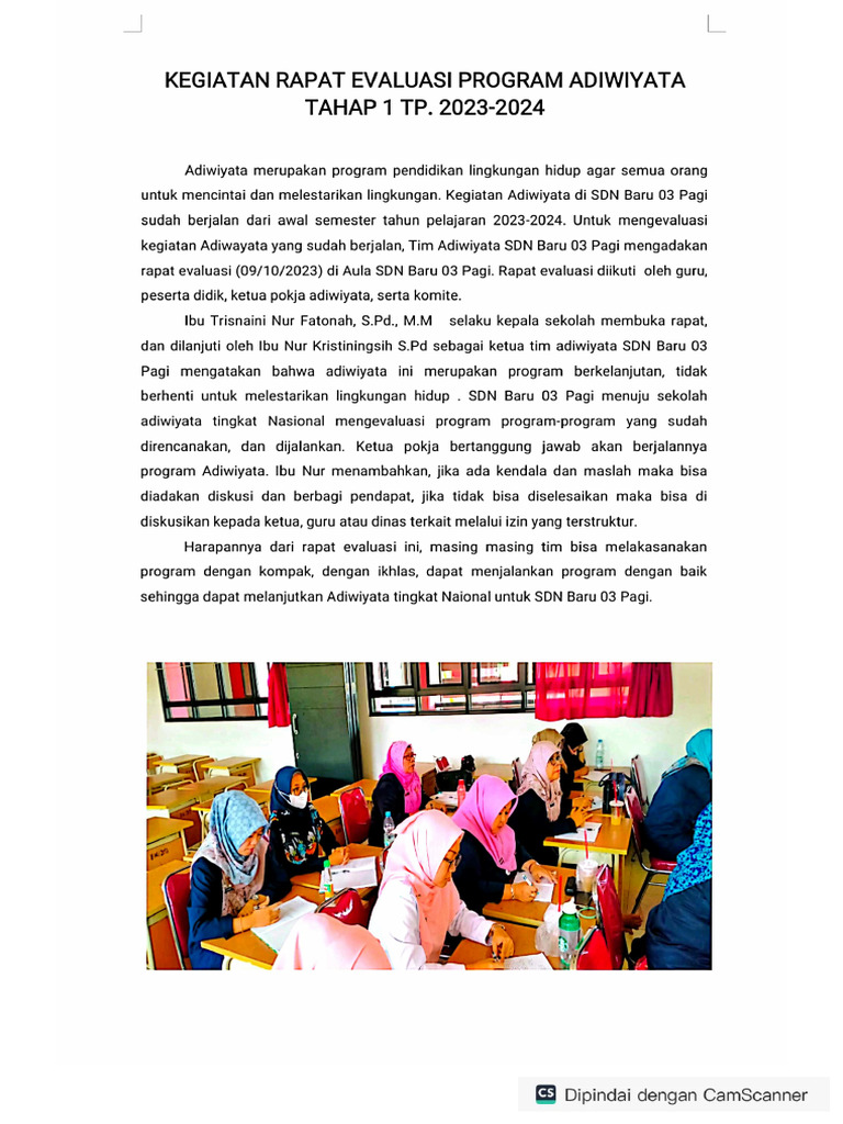 Indikator 29, Rapat Evaluasi Program Adiwiyata | PDF