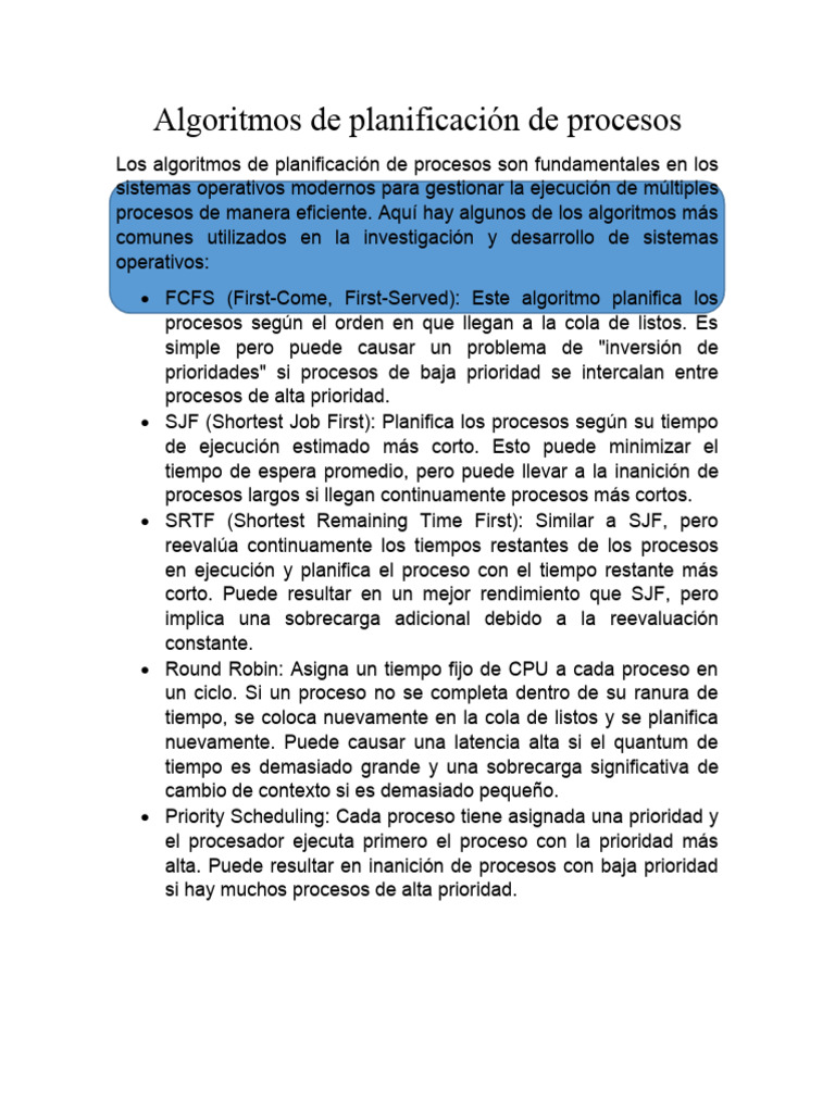 Algoritmos De Planificación De Procesos 1 Descargar Gratis Pdf
