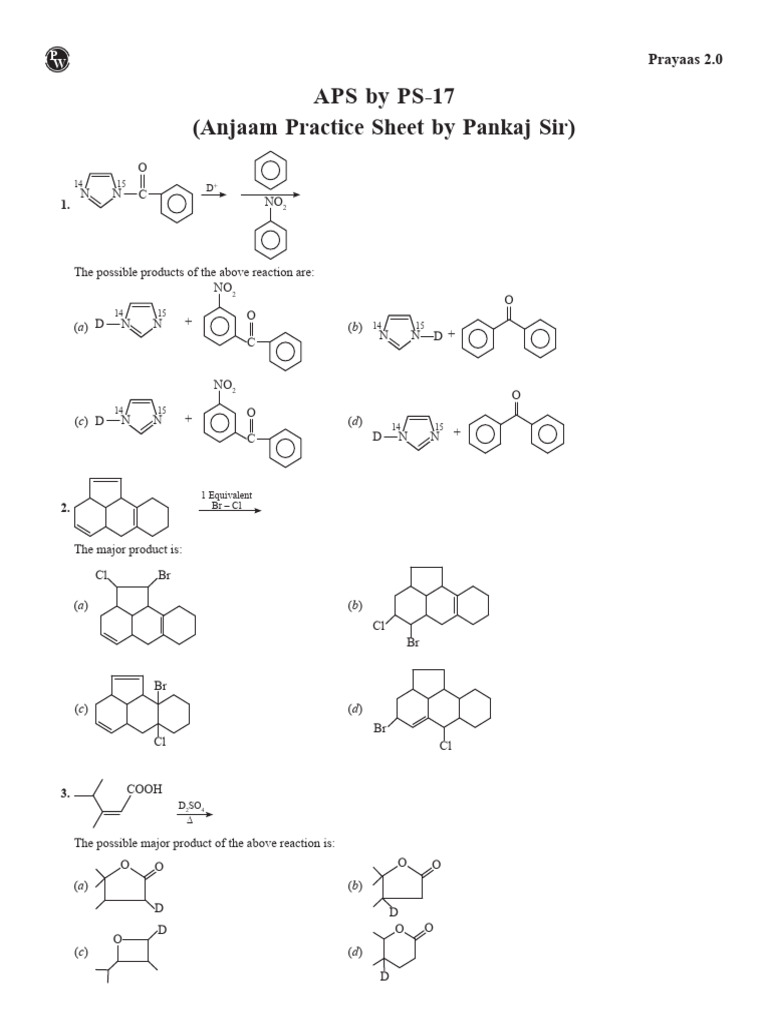 Advanced Chemistry Practice Sheet | PDF | Chemical Reactions | Amine