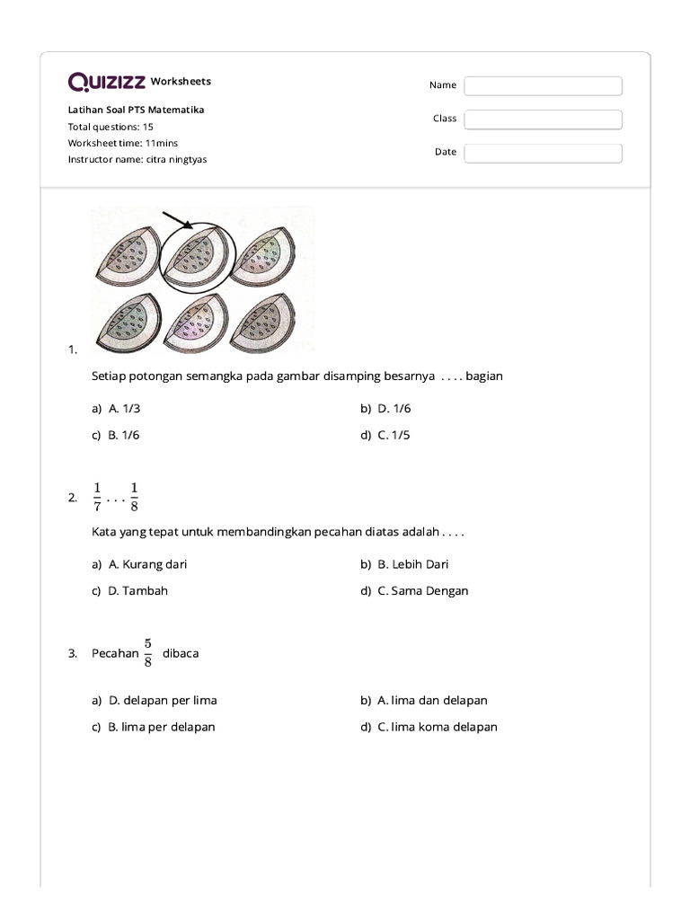 Quizizz - Latihan Soal PTS Matematika | PDF