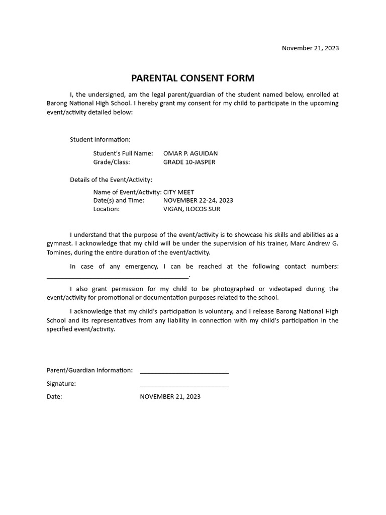 Parental Consent | PDF | Human Development | Parenting