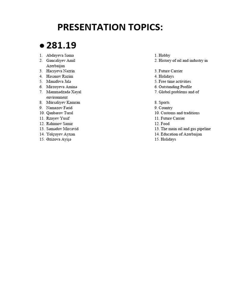 Presentation Topics | PDF