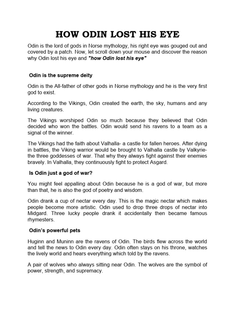 How Odin Lost His Eye | PDF | Odin | Norse Mythology