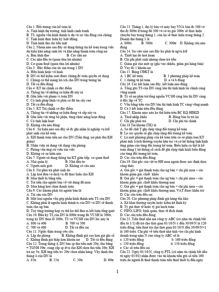 NLKT trắc nghiệm | PDF