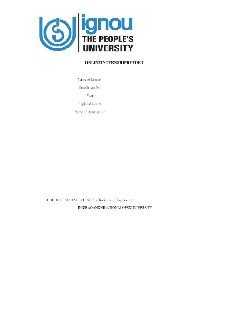 IGNOU Internship Report Front Page Guide | PDF | Social Psychology ...