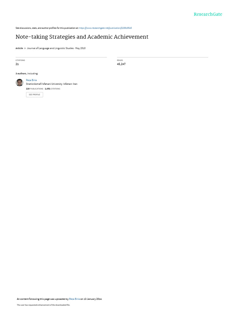 Note-Taking Strategies and Academic Achievement | PDF | Metacognition ...