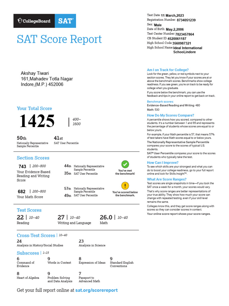 Sat-Score-Report (2023) | Download Free PDF | Sat | Cognition