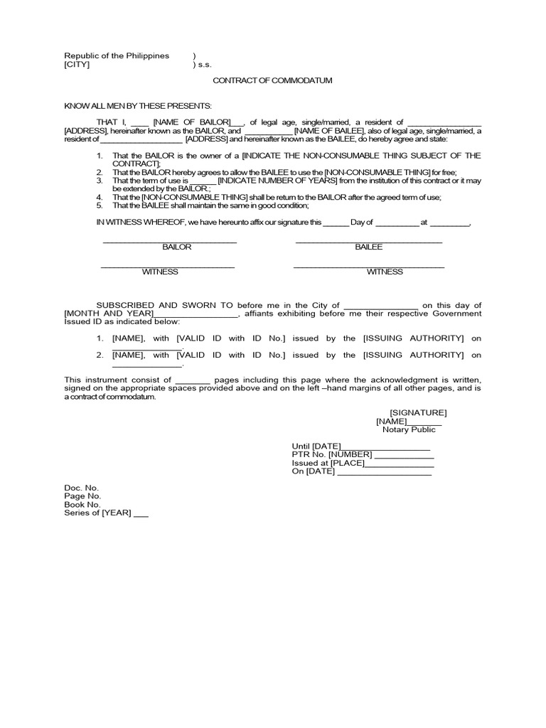 Contract of Commodatum | Download Free PDF | Civil Law (Common Law ...