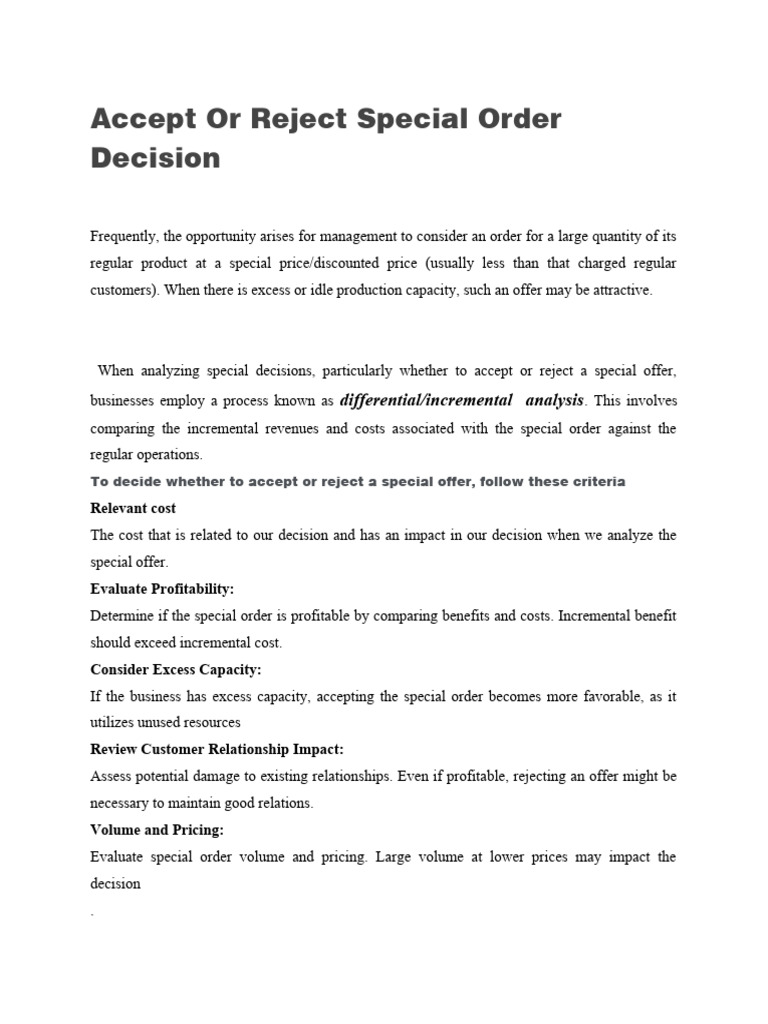 Accept or Reject Special Order Decision | PDF | Expense | Cost