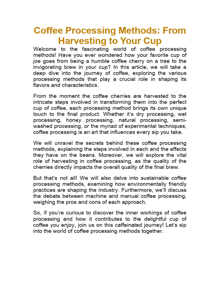 Coffee Processing Methods Download Free Pdf Agriculture