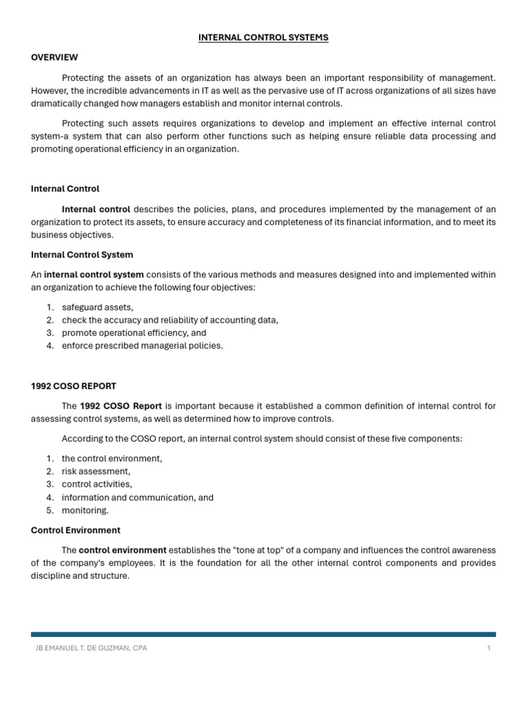Internal Control Systems - 4 May 2024 | PDF | Internal Control | Audit