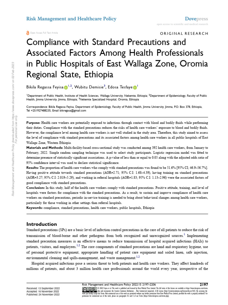 RMHP 388890 Compliance With Standard Precautions and Associated Factors ...