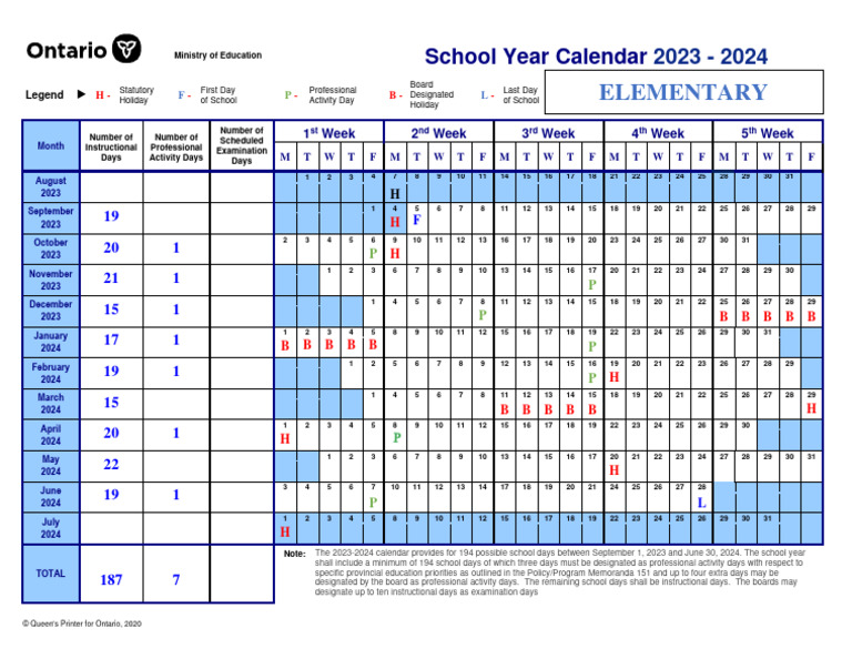 2023-2024 Ontario School Calendar | PDF