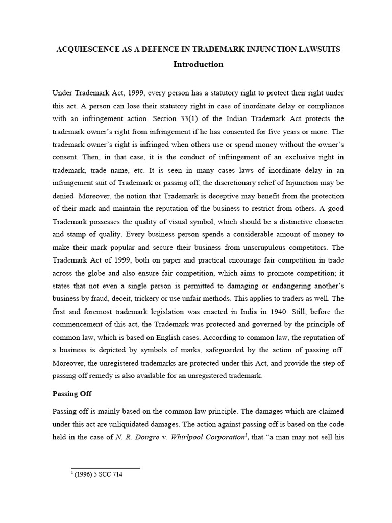 Trademark Acquiescence Defense | PDF | Trademark | Private Law