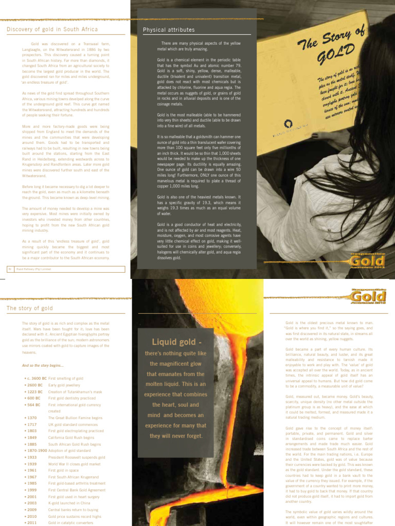Rand Refinery The Story of Gold A Timeline | PDF | Gold | Gold Standard