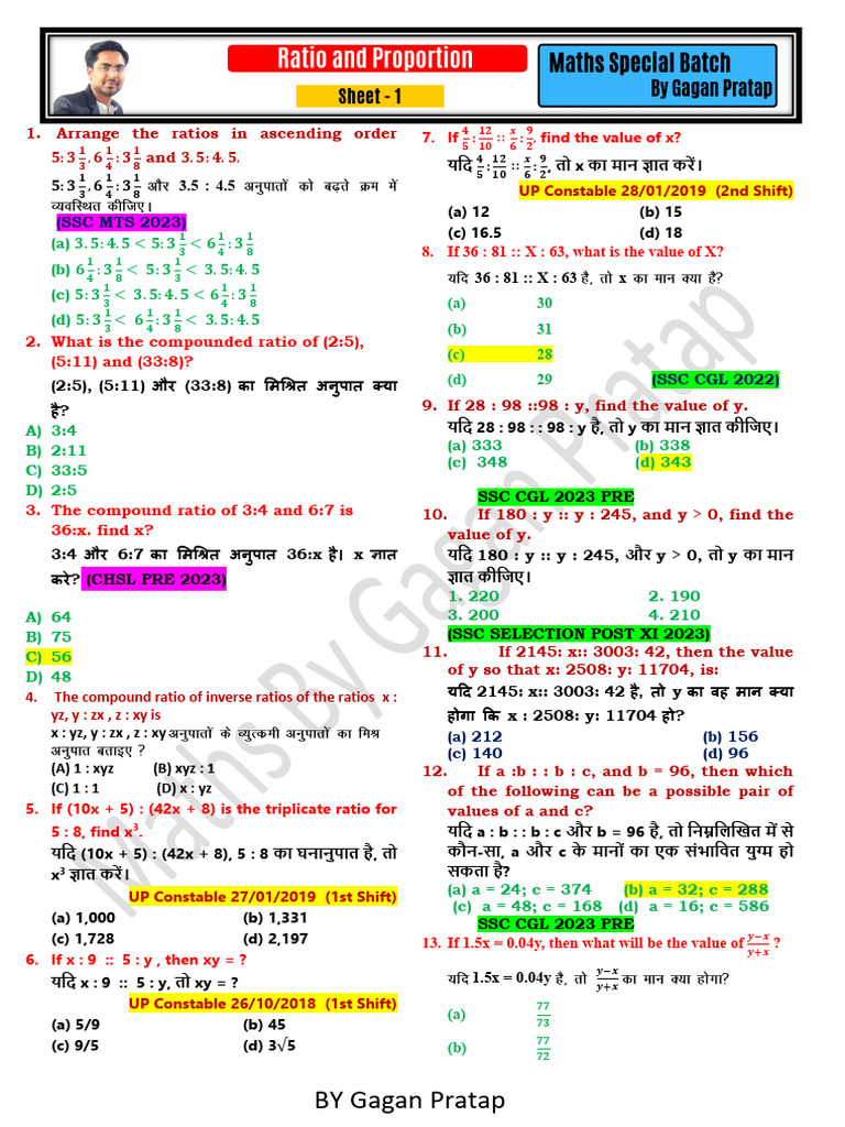 Ratio Sheet | Download Free PDF | Arithmetic | Mathematics