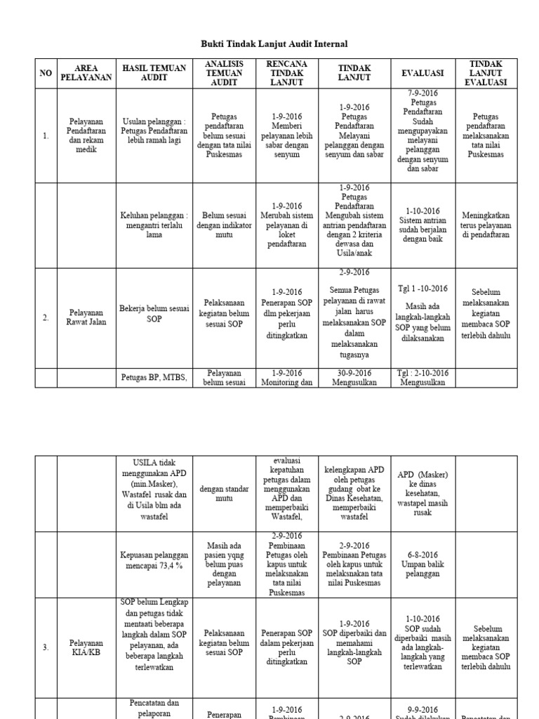 1534 Bukti RTL & TL Audit Internal Yanis | PDF