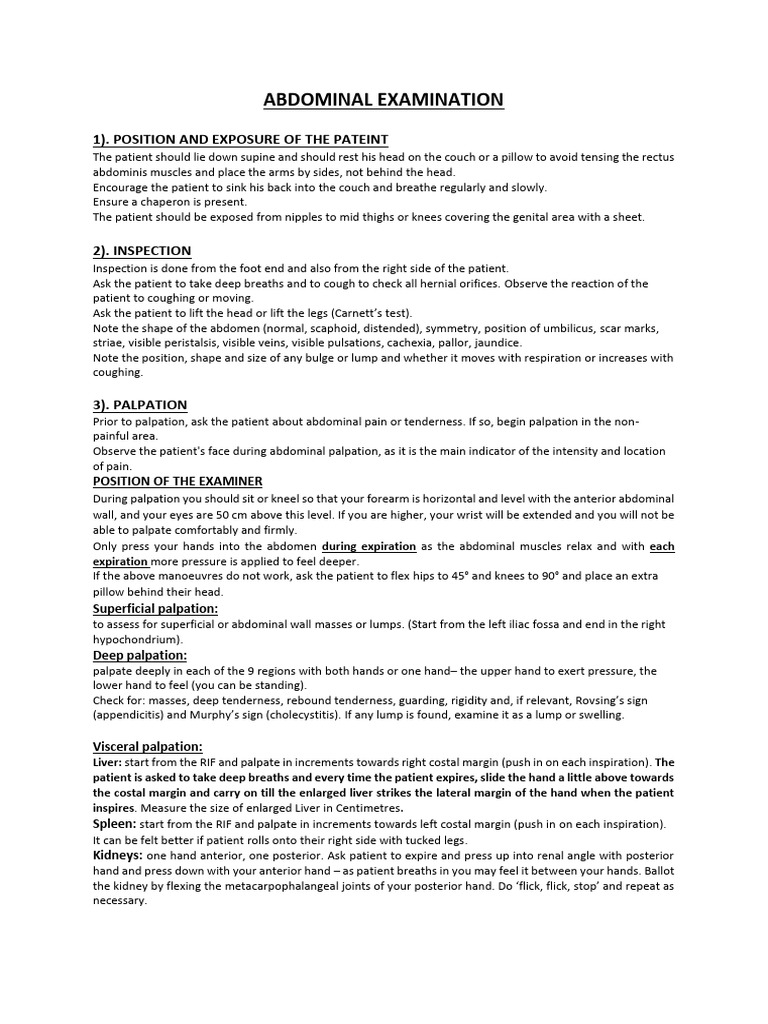 Abdominal Examination PDF | PDF | Abdomen | Peritoneum