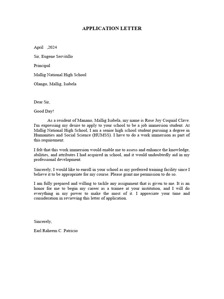 Application Letter | PDF