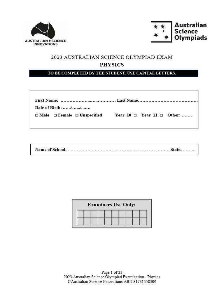 2023 ASOE Physics Past Paper ASI | PDF | Refractive Index | Refraction