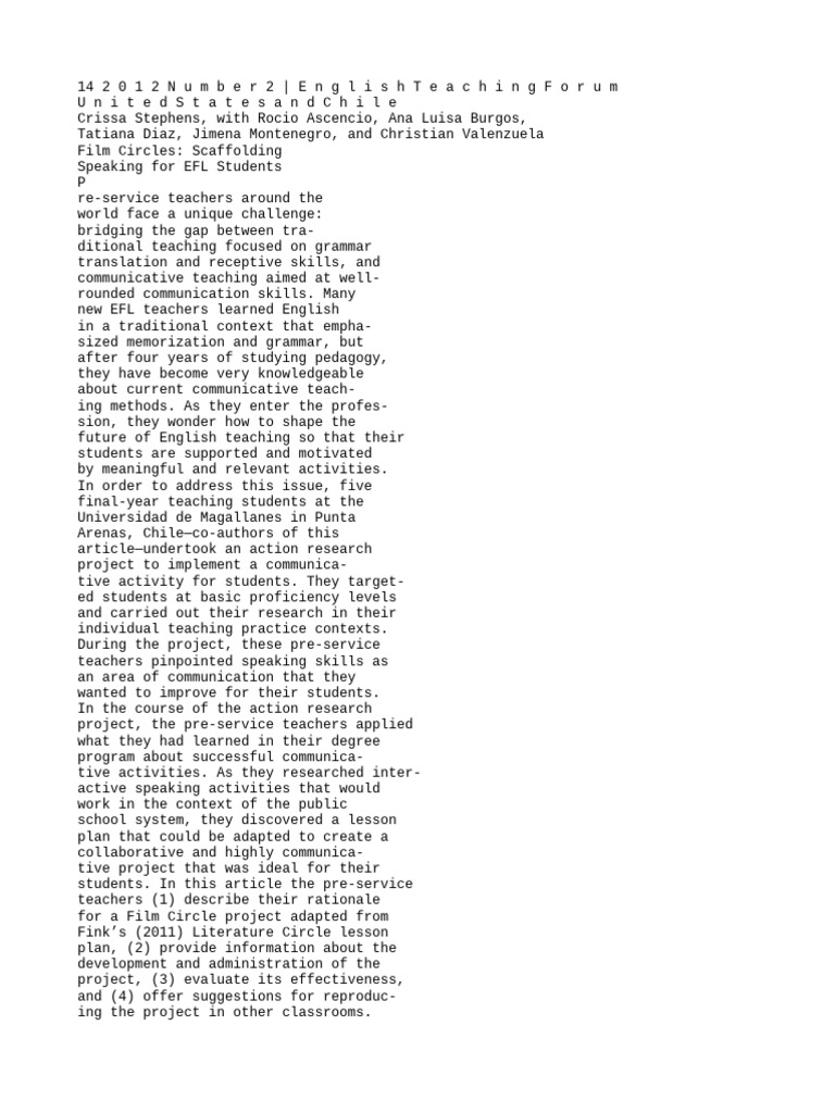 Scaffolding Speaking For Efl Students | PDF | Teachers | English As A ...