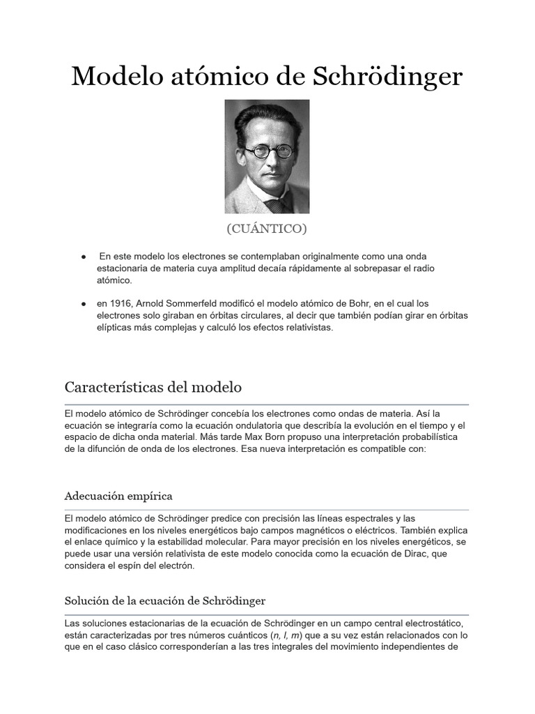 Modelo atómico de Schrödinger | PDF | Ecuación de Schrödinger | Átomos