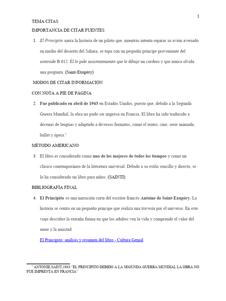 Importancia de Citar Fuentes 1 | PDF | El Principito