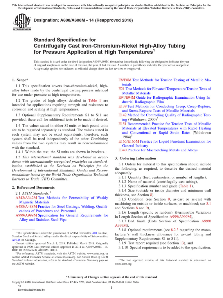ASTM A608 14 (Reapproved 2018) Centrifugally Cast Iron-Chromium-Nickel ...