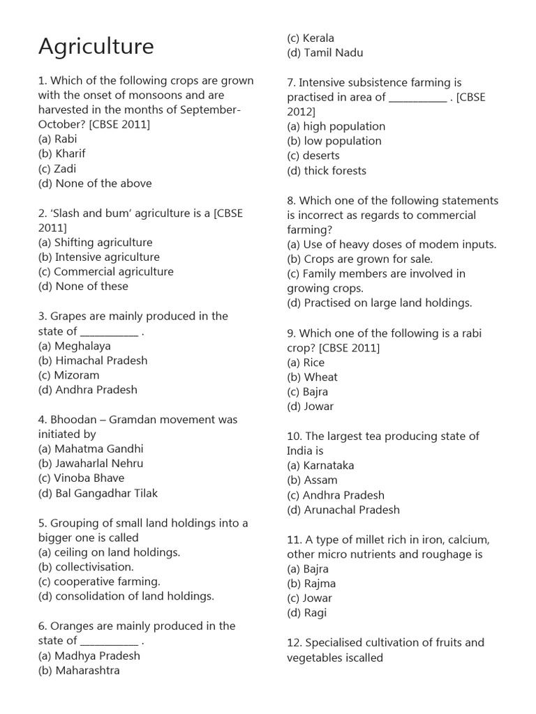 Agriculture Riya and Ekam Test | PDF | Agriculture | Crops Agriculture Riya and Ekam Test | PDF | Agriculture | Crops