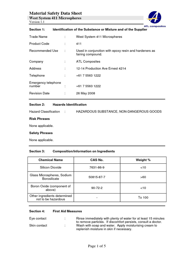 411 MSDS 210708 | PDF | Chemical Substances | Physical Sciences